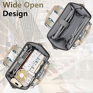 FALANKO Laptop Backpack for Women,Teacher Doctor Nurse Work Purse Bag for 15.6 Inch Laptop,Cute Cartoon Pattern backpack With USB Charging Port RFID Anti Theft Pocket, Large Travel Bookbag for Women