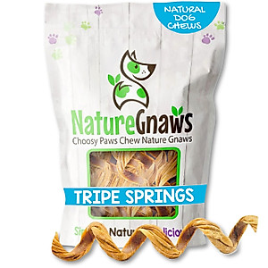 Nature Gnaws Tripe Twist Springs for Dogs - Premium Natural Beef Dog Treats - Simple Single Ingredient Crunchy Dog Chews - Training Reward - 8 Inch 10 Count