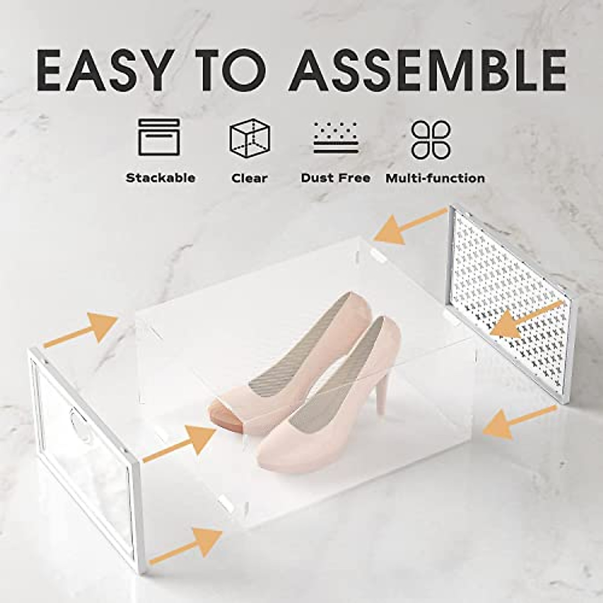 Pinkpum 12 Pack Shoe Storage Boxes, Clear Stackable Shoe Containers for Closet, Foldable Sneaker Storage Fit for Size 11
