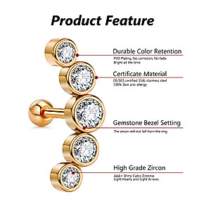 MIFANS Face Cartilage Stud Earrings Helix Conch Tragus Daith Ear Piercing Studs Jewelry 16G 20G 316L Surgical Stainless Steel Small Hoop Earrings for Women and Men, 16 20 Gauge Silver and Rose Gold