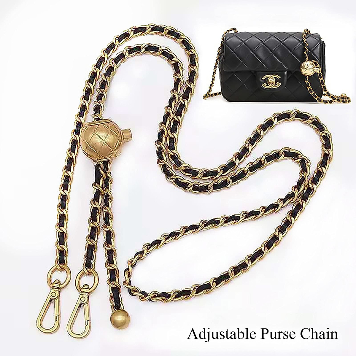 Beaulegan Thin Purse Chain Strap Adjustable - Replacement for Small Shoulder Crossbody Bag, 51 Inches Long Black (Gold)