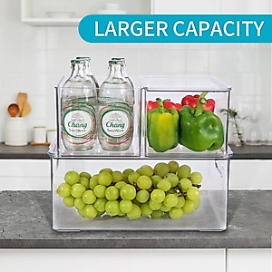 Artendjoon 3 Pack Refrigerator Organizer Bins with Lid, Large Stackable Fridge Organizer Set with Handle, BPA-free Clear Storage Container for Freezer, Cabinet, Pantry Organization