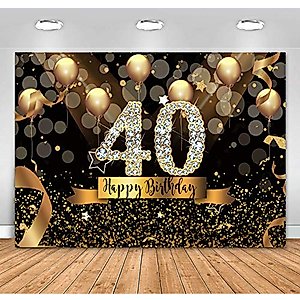 Sensfun 7x5ft Happy 40th Birthday Party Photography Backdrop Glitter Black and Gold Balloons Background for Adult Fabulous 40 Bday Party Decorations Shining Diamond Fifty Years Old Photo Booth Banner