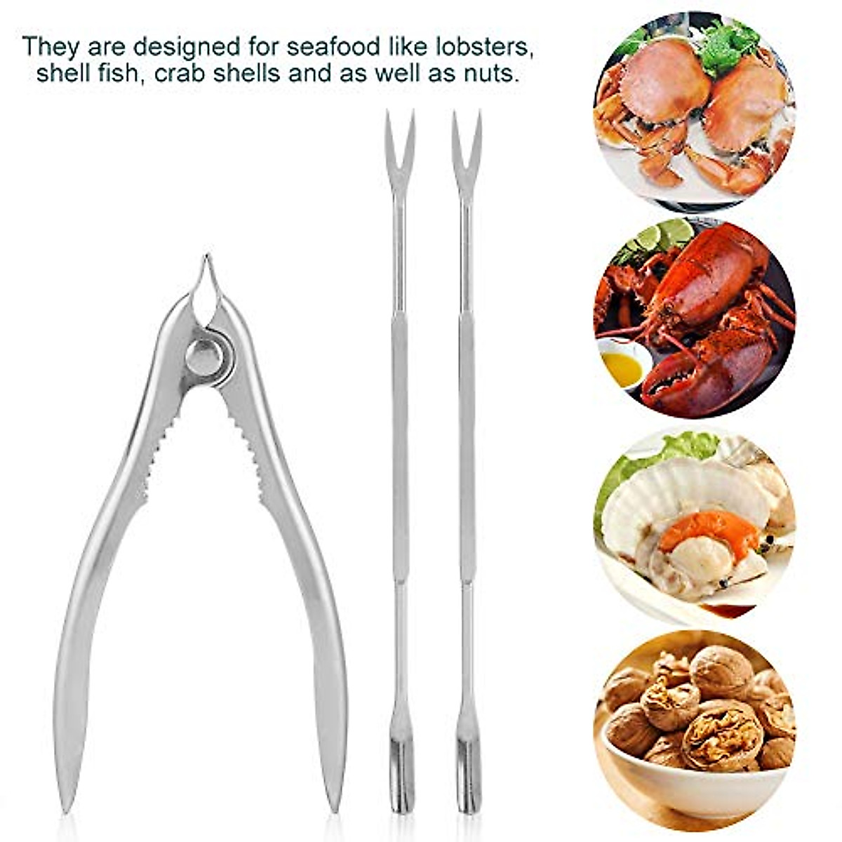 Lobster Crackers and Picks Set, Stainless Steel Lobster Crab Cracker Shell Claw Seafood Forks Nuts Opener Kitchen Gadgets