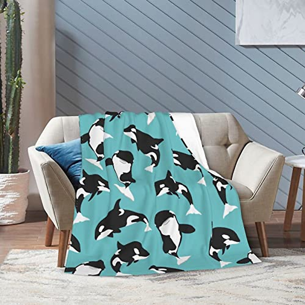 Killer Whale Blanket Super Soft Warm Bedding Bed Throw Blankets Cool for Couch Bedroom Sofa Office Car Decor, All Season Cozy Flannel Plush Blanket Gifts for Girls Boys Adults, 60"X50"