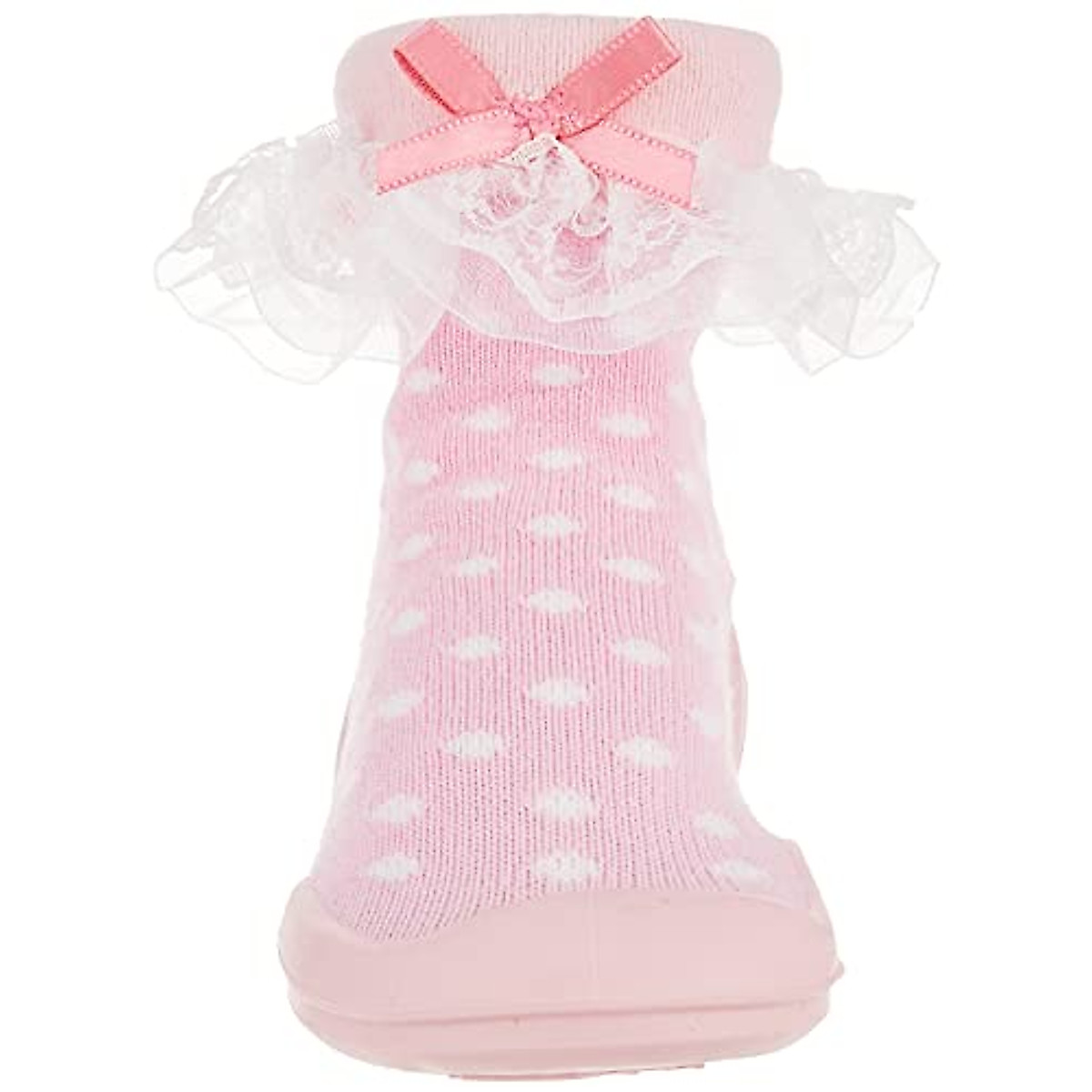 Nuby Snekz Comfortable Rubber Sole Sock Shoes for First Steps- Pink Polka Dots/Small 7-14 Months