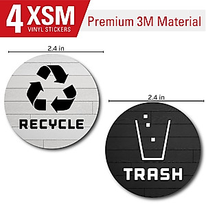 8 Pack Recycle and Trash Stickers - 2.5in Circle - to Organize Your Home and Kitchen Trash - for Trash Bins, Garbage Cans and Recycle Bins - Premium UV Protected Vinyl Sticker (Wood Planks - White)