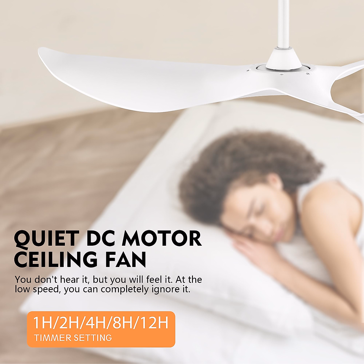 LEDLUX 52" Ceiling Fan no Light, 6 Speed Remote Control, Noiseless Reversible DC Motor, Modern 3 ABS Blades Ceiling Fan with 4.5"/12" Downrods for Bedroom/Living Room/Kitchen White