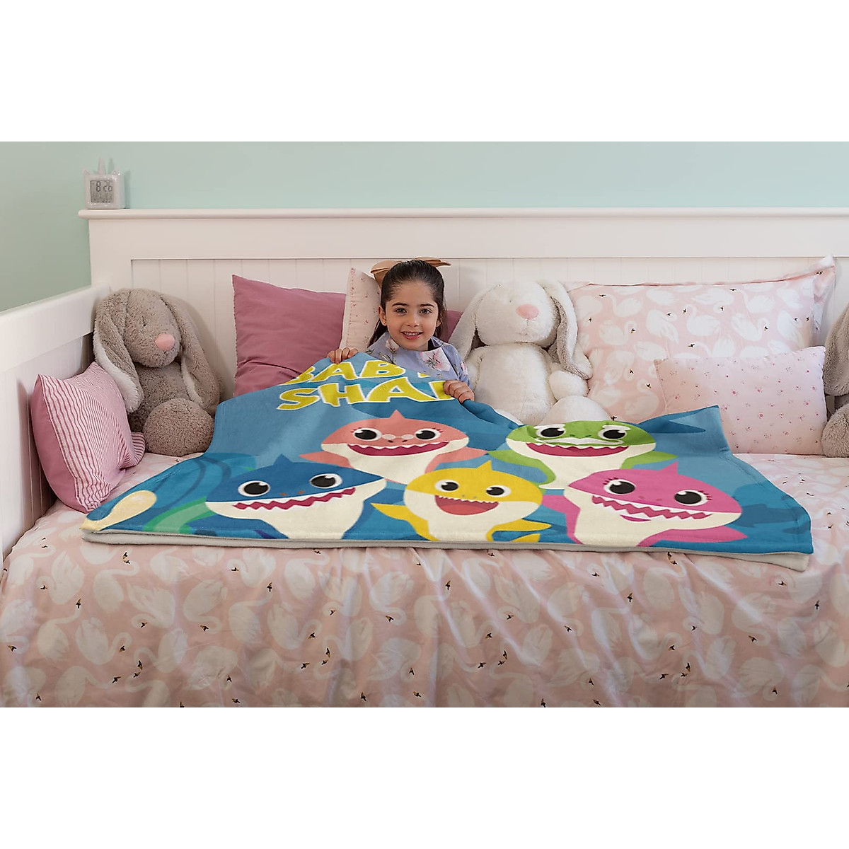 Warm Kids Bedding, Toddlers Boys Girls Flannel, Soft Plush Baby Blanket, Unisex Blanket Throw Fleece Baby Shark 60 X 40 inches, Green, Blue