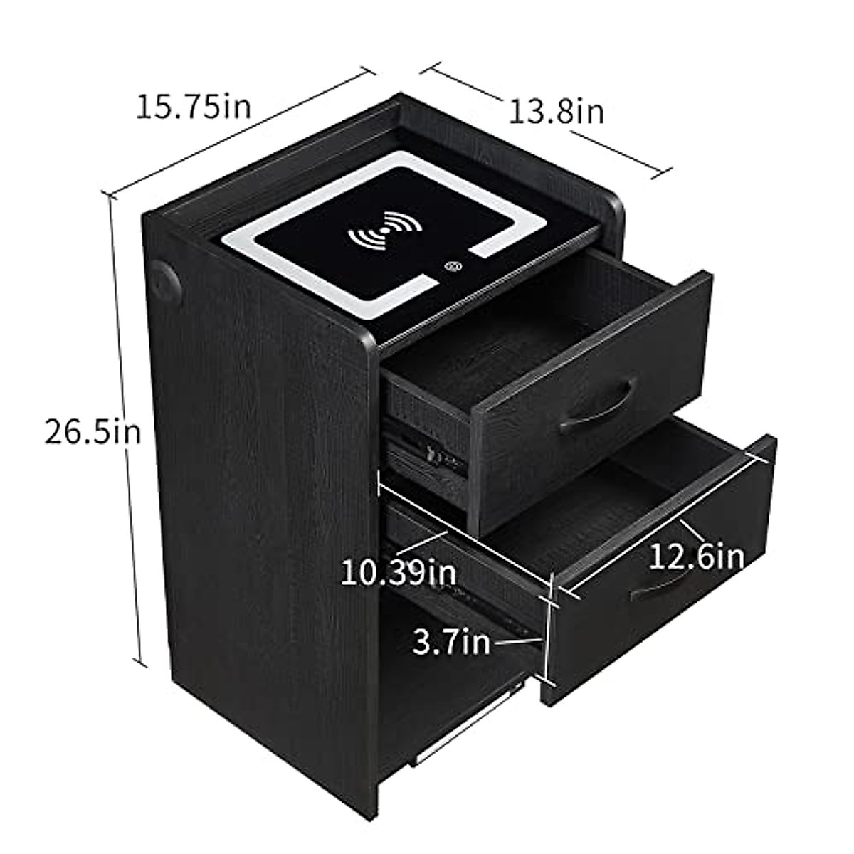 OLD CAPTAIN Nightstand with Wireless Charging Station, Smart Bedside Tables with Drawers and Open Storage Shelf for Bedrooms (Black Elm) … … …