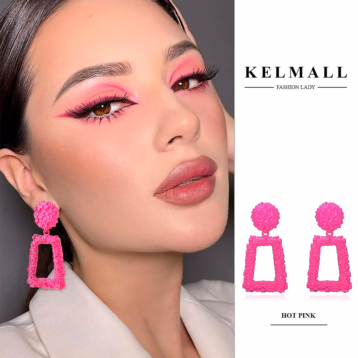 KELMALL Classic Rectangle Dangle Earrings for Women Trendy Textured Geometric Drop Statement Earring