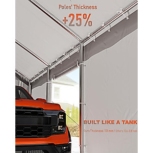 VORTEXTOVE Carport 13 x 20 ft, Portable Garage with 4 Roll-up Windows and 4 Doors for All Season, Reinforced Frames, for Sedans and Trucks, Gray