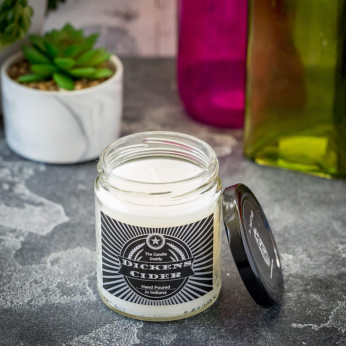 Dickens Cider- Funny Apple Bourbon Cider Scented Jar Candle Fall- 6 Ounce- 40 Hour Burn