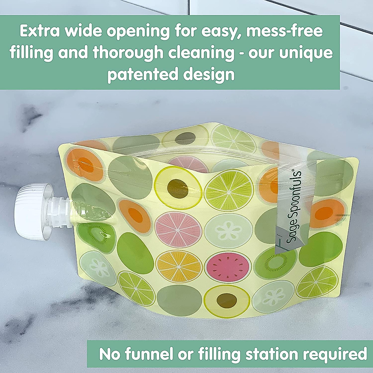 Sage Spoonfuls Reusable Baby Food Pouches - 6 Pack, Baby Food Storage, Pouches Toddler, Refillable Squeeze Pouch for Kids (Fruit Dot), Dishwasher and Freezer Safe, BPA Free