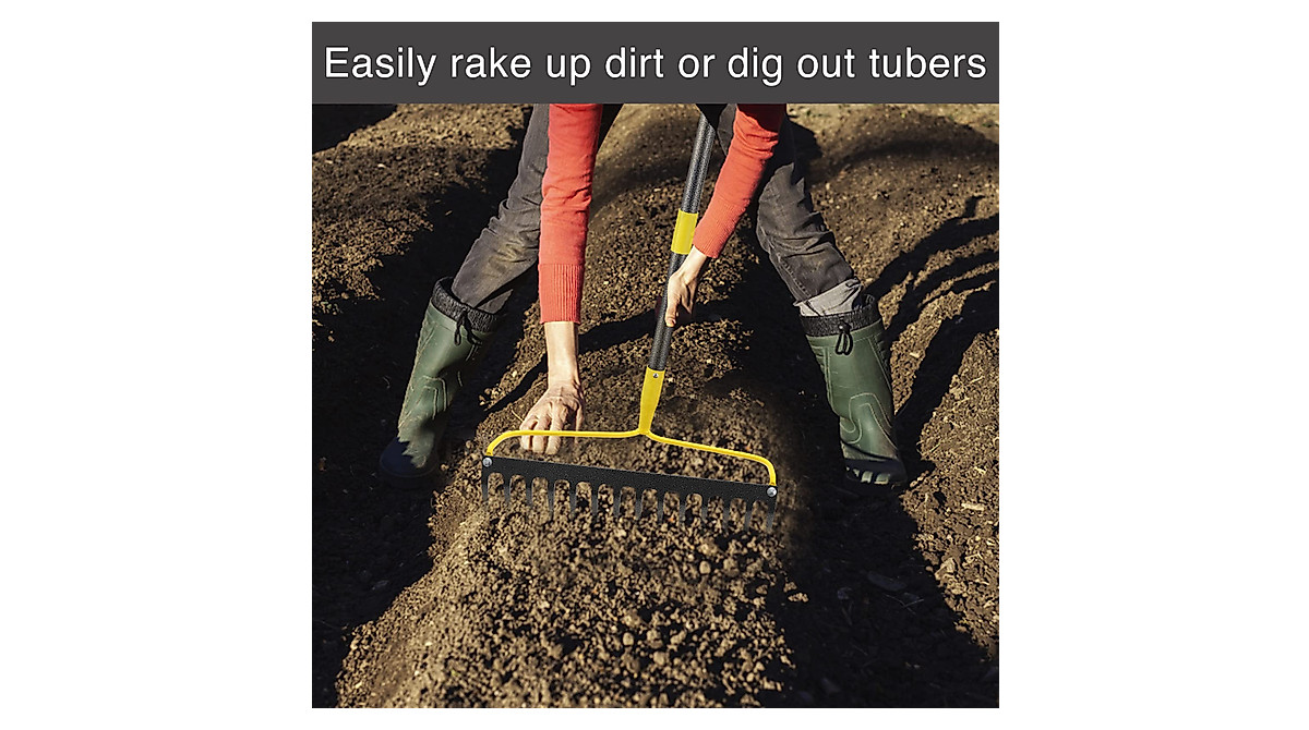 Garden Rake Metal, 12 Prongs 14" Wide Bow Rakes for Lawns Heavy Duty ...