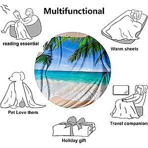 BDUCOK Ocean Beach Flannels Blanket,Tropical Palm Tree Hawaii Ocean Throw Blanket Super Soft Sunshine Beach Coastal Nature Themed Four Seasons Blanket(Ocean Blankets 3003-60"x50")