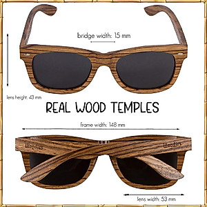 Woodies Polarized All-Wood Zebra Wood Sunglasses for Men and Women | Dark Lenses and Real Wooden Frame | 100% UVA/UVB Ray Protection