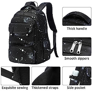 Createy Boys Backpack, Galaxy Backpack for Boys School bags Elementary Bookbags Teens Backpack with Lunch Bag Pencil Case