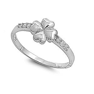 Cubic Zirconia Four Leaf Clover Ring Sterling Silver Size 12