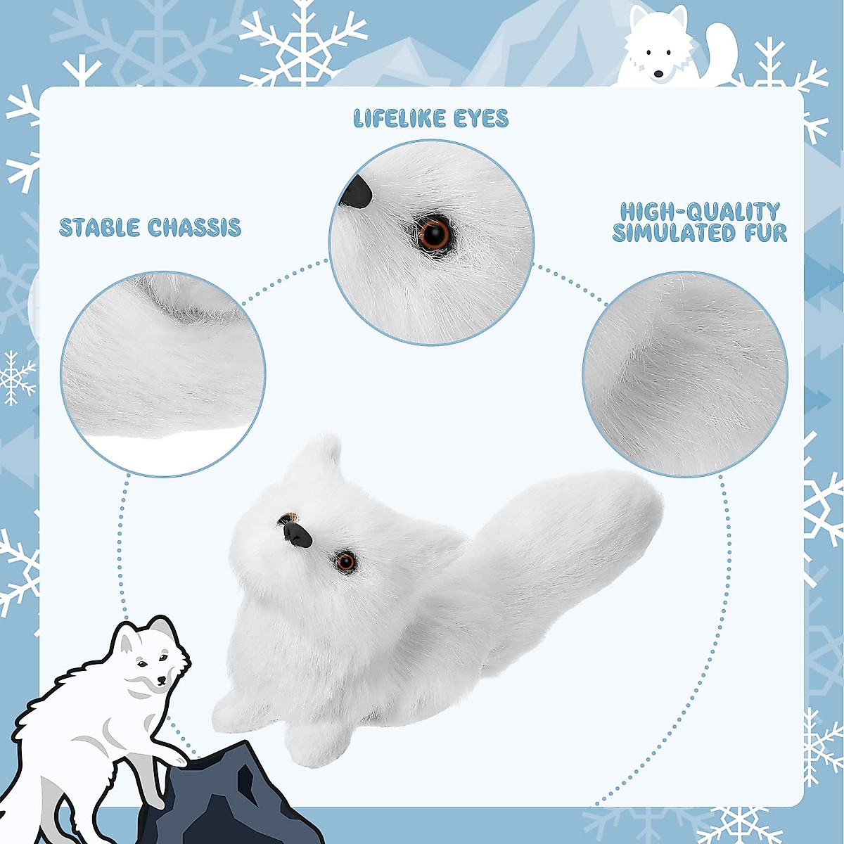 Simulation Fox Toy 2 Piece Fur Fox Model Stuffed Fox Ornament Static Action Figures Fox Squatting Sleeping Plush Mini Fox for Home Office Bag Decoration 5.5 x 2.76 Inch, 3.15 x 2.36 Inch (White)