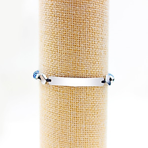 Customized Name ID Bracelets for Women Best Friend, Blue Hematite Stone Bracelets for Women Personalized Name with Stainless Steel Engraving Plate Y1451