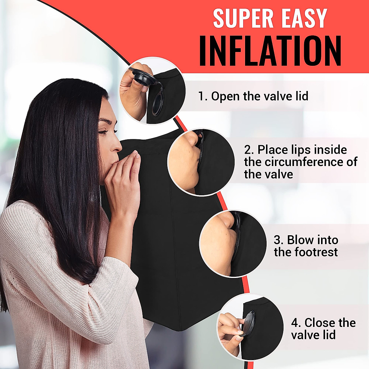 Koala Kloud 3 Height Travel Foot Rest - Gray Inflatable Foot Rest Pillow, Airplane Footrest for Flights, Car Seat, Airplane Bed for Toddler Airplane Travel Essentials Kids Accessories (Black)