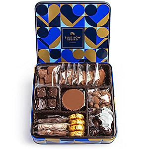 Blue Bow Gourmet Artisanal Chocolate Assortment Gift Tin for Easter, Mother's Day, Birthday, Thank You