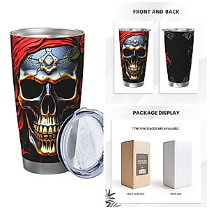 QMNEHJ 20 Oz Stainless Steel Tumbler With Lid And Straw Double Wall Vacuum Insulated Coffee Thermal Cup Pirate Skull Travel Coffee Mug Reusable Water Bottle For Hot And Cold Drink