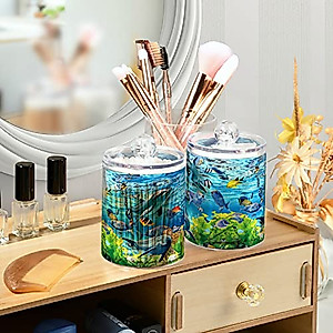 MNSRUU 2 Pack Qtip Holder Organizer Dispenser Abstract Fish Sea Animal Underwater Bathroom Storage Canister Cotton Ball Holder Bathroom Containers for Cotton Swabs/Pads/Floss