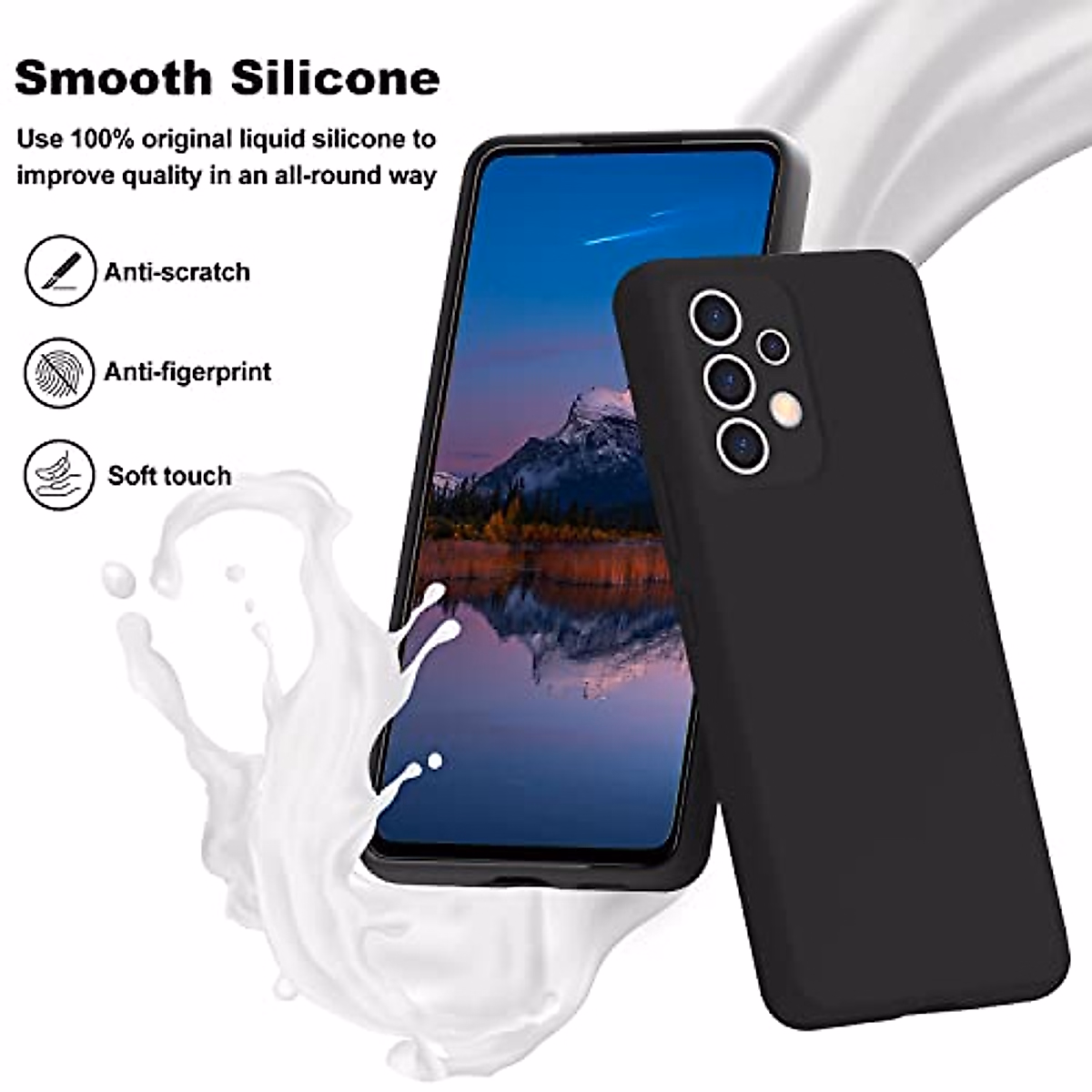 Gueen Compatible with Samsung Galaxy A53 5G Case, Premium Liquid Silicone, with [Camera Protection] [Soft Anti-Scratch Microfiber Lining] Full Body Shockproof Protective Phone Case - Black
