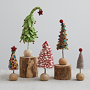 Creative Co-Op 3" Round x 11" H Handmade Wool Felt Tree w/Star, Berries & Wood Ball Base, Green & Red