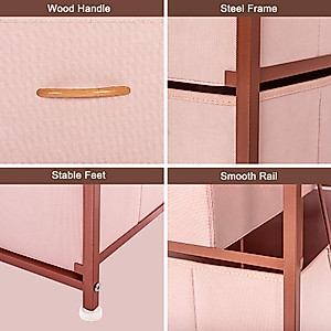 Prime Garden Dresser with 8 Drawers, Storage Tower with Wood Handle, Wood Top, Sturdy Steel Frame, Fabric Organizer Unit for Bedroom, Living Room, Hallway, Entryway, Closet, Rose Gold