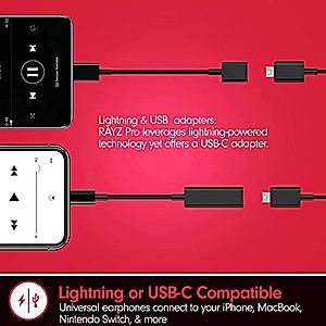RAYZ Pioneer Pro Lightning & USB-C Wired Earphones/Smart Active Noise Cancelling, Microphone Volume Control | for Apple iPhone Mac iPad, Android, Nintendo Switch, Google Pixel -Onyx