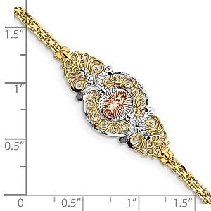 IceCarats 14K Two Tone Gold Our Lady of Guadalupe Virgin Mary Chain Charm Bracelet