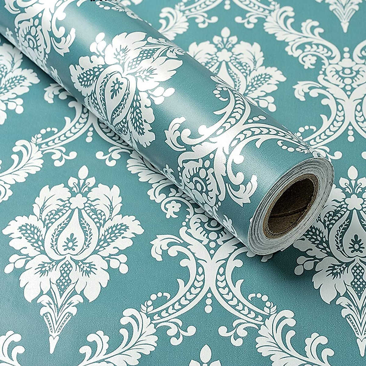 Blue Damask Contact Paper Self Adhesive Shelf Drawer Liner Peel and Stick Damask Wallpaper for Bathroom Living Room 17.7" x 196"