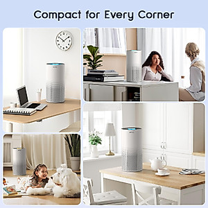 Afloia Air Purifiers for Home Large Room Up to 1076 Ft², H13 True HEPA Air Purifiers for Bedroom 22 dB, Air Cleaners Dust Remover for Pet Mold Pollen, Odor Smoke Eliminator, Kilo White, 7 Color Light