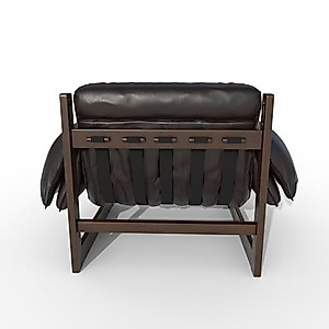 Oversized Accent Chair, Down-Filled Upholstered Armchair, Mid Century Oil Wax Leather Wood Legs, Adjustable Comfy Singel Sofa, Lazy Lounge Chair 33.5'' W for Living Room, Bedroom, Office, Dark Brown