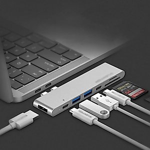 Port Expander USB C Hub Adapter USB-C Docking Station USB Adapter 7-in-2 with 4K HDMI, 100W PD, USB-C and 2 USB 3.0, SD/TF Card Reader USB Splitter (Color : Silver)