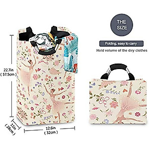 Dancing Ballerinas Floral Laundry Hamper Laundry Basket Dirty Clothes Bag Ballet Girl Rose Foldable Bucket Washing Bin Toys Storage Organizer