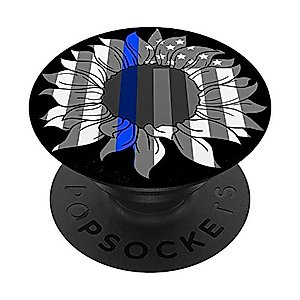 Sunflower American Flag Thin Blue Line Police Cop Wife Gift PopSockets PopGrip: Swappable Grip for Phones & Tablets