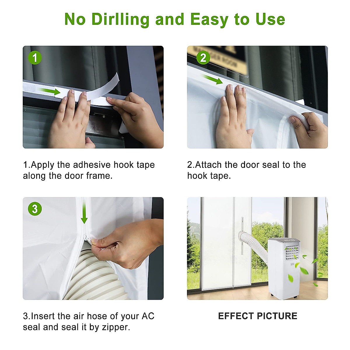 REDTRON 90 x 210CM Zipper Screen Door Seal for Portable Air Conditioner, Air Exchange Guards with Zipper for Tumble Dryers and Exhaust Dryers, AirLock for Attaching to Doors, No Need Drilling Holes