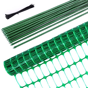 Plastic Garden Fence with Stakes: Ohuhu Green 4x100 FT Reusable Netting Plastic Safety Fence Roll 25 Pack 4 FT Stake, Temporary Pool Fence Snow Fencing Poultry Fences for Deer Rabbits Chicken Dogs