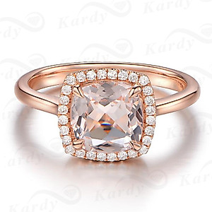 Kardy Fine Gemstone Morganite Fashion Diamond Solid 14K Rose Gold Promise for Women Wedding Engagement Ring Set