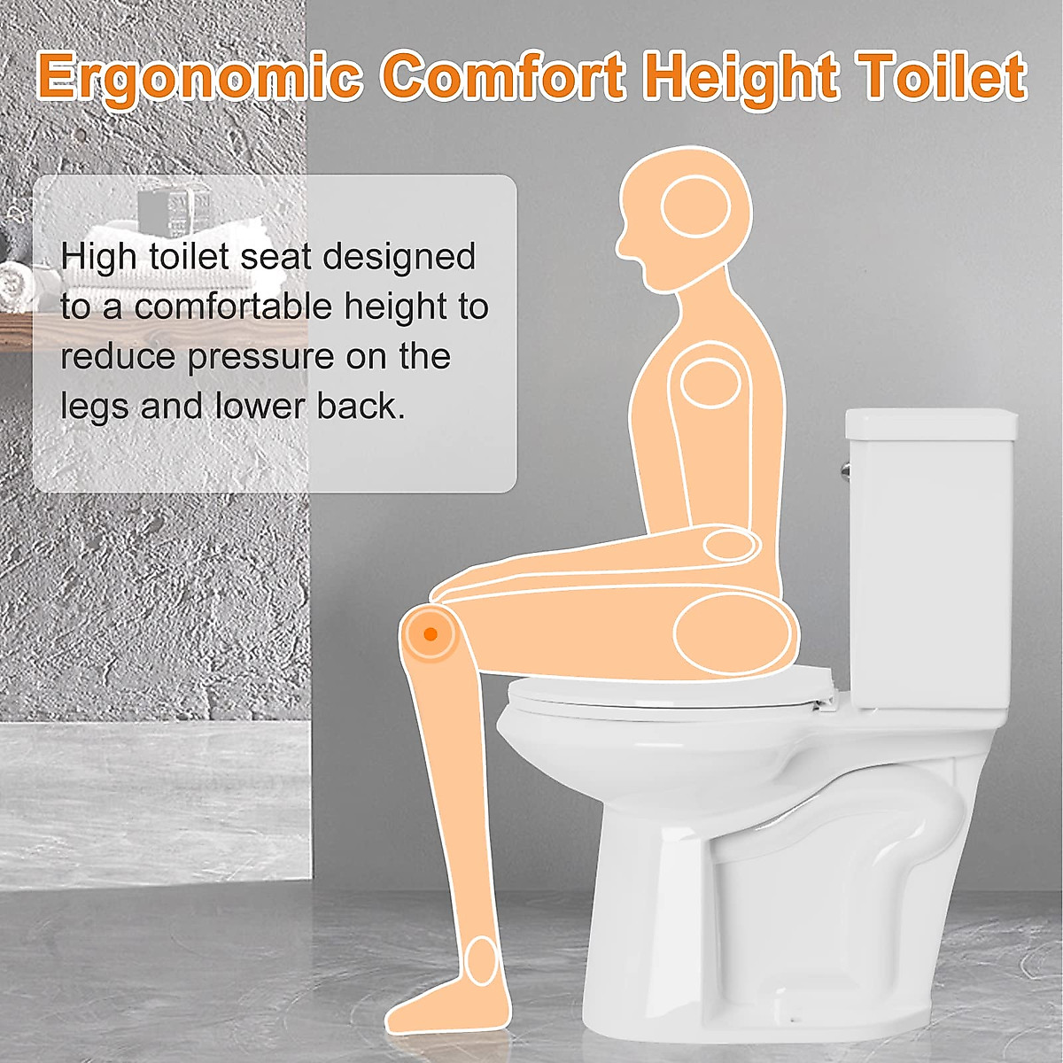 17.5" Extra Tall Toilets, 12" Rough-in Tall Toilet | Toilets For Bathrooms Comfort Height Elongated, 1.28gpf Single Flush Two Piece Toilet Extra High Toilets For Seniors & Disabled & Pregnant Women