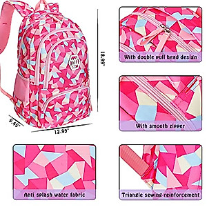 School Backpack Teenagers Students Bookbag Geometric Printed Schoolbag Water Resistant Casual Backpack (Rose Red)