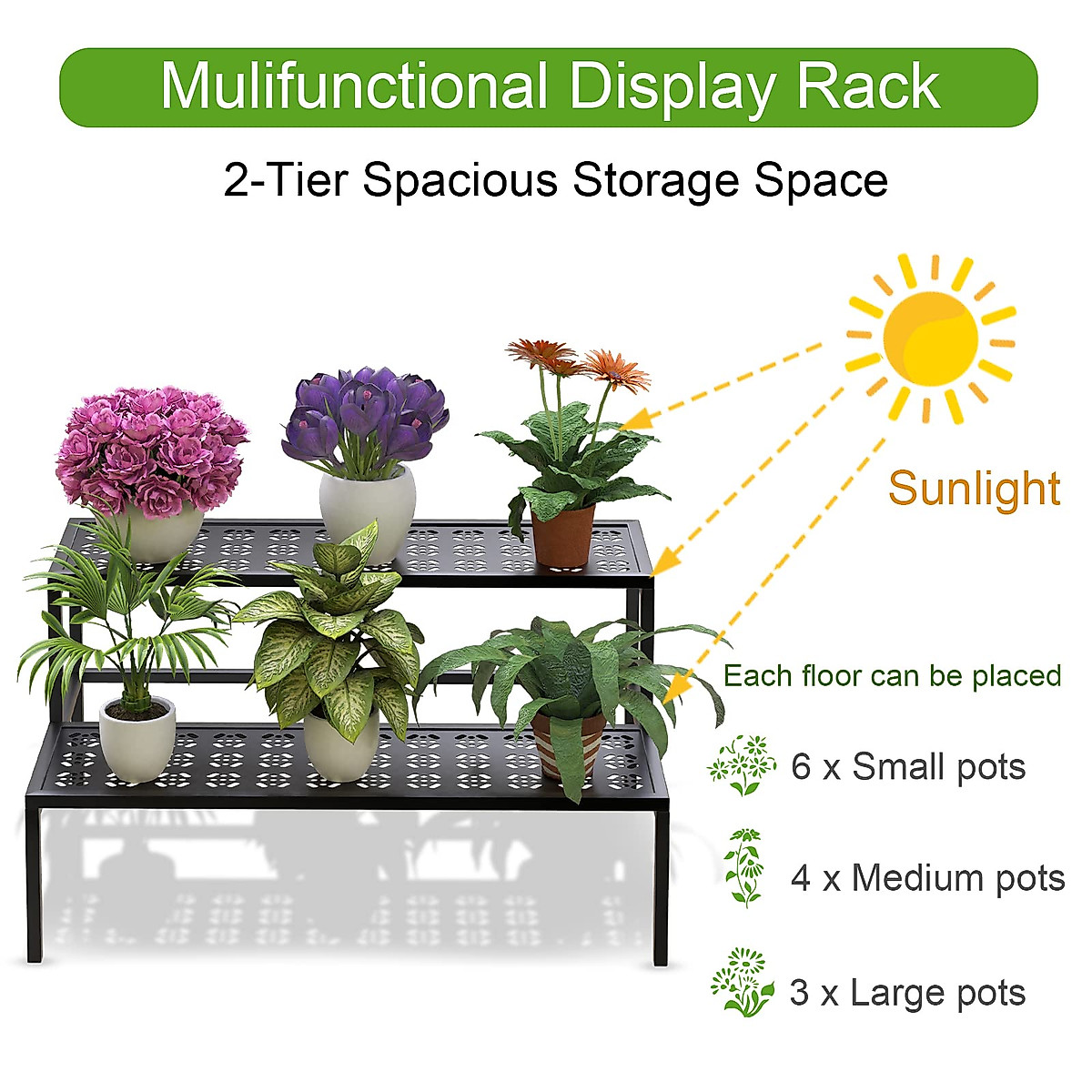 Metal Plant Stand Metal 2 Tier Potted Multiple Flower Pot Holder Plant Shelf Indoor Plants Multiple,Outdoor Heavy Duty Planter Display Shelving Unit for Patio Garden Corner Balcony Living Room