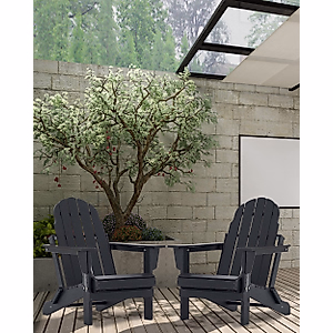 VOQNIS Adirondack Folding Chair, HDPE Outdoor Plastic Patio Chairs for Fire Pits, Gardens, Decks, Seaside Weather Resistant, Waterproof, Easy to Assemble (Black)