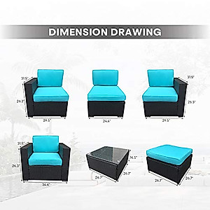 Rio AcePRO 6 Piece Patio Conversation Garden Sectional Sofa Outdoor Furniture Couch Set, Brown Wicker and Beige Cushion, Blue