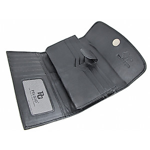 PELGIO Genuine Row Diamond Stingray Skin Leather Women's Trifold Clutch Wallet Black