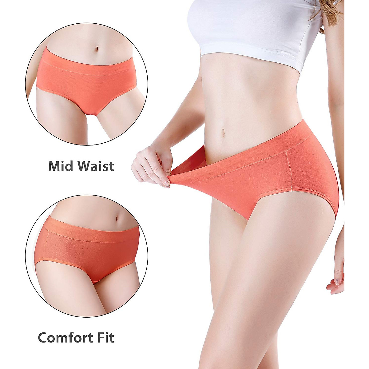 wirarpa Women's Underwear Cotton Mid Waisted Ladies Panties Full Coverage Briefs Multicolored X-Small